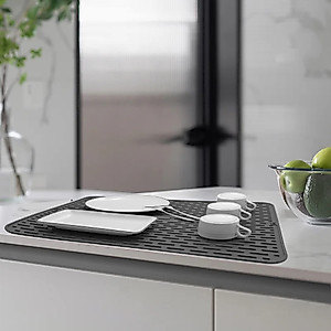 Tongjude Silicone Dish Drying Mat - Extra Large 24" x 18" - Flexible Rubber Dish Draining Mat, Heat Resistant Silicone Trivet, Oversize Counter Top Mat, Sink Mat