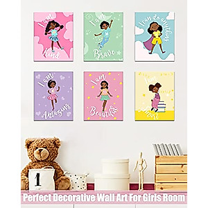 Girls Room Decor Black Girl Wall Painting Art Decor - Motivational Black Girl Posters - Inspirational Art Paint for Kids Teen Girls Room Wall Decorations (Framed, 8 x 10 Inch x 6pcs)