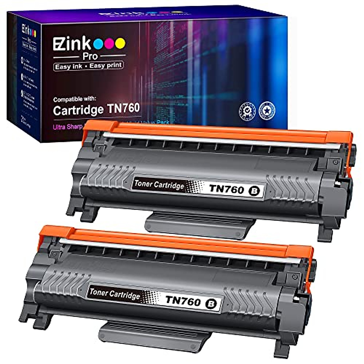 E-Z Ink Pro Compatible Toner Cartridge Replacement for Brother TN760 TN-760 TN730 to Use with HL-L2350DW HL-L2395DW HL-L2390DW HL-L2370DW MFC-L2750DW MFC-L2710DW DCP-L2550DW (Black,2 Pack)