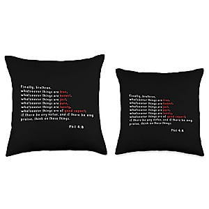 TJ Scripture Tees Philippians 4 8 Think on These Things Bible Verse Throw Pillow, 18x18, Multicolor
