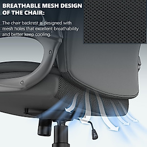 CozNook Ergonomic Executive Office Chair, Leather Desk Chair Comfy, Big and Tall Office Chair with Wheels,Lumbar Support and Padded Arms,Swivel Wide Computer Chair (Grey)