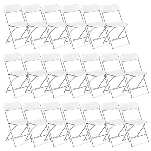 VINGLI 20 Pack White Plastic Folding Chair, Indoor Outdoor Portable Stackable Commercial Seat with Steel Frame 350lb. Capacity for Events Office Wedding Party Picnic Kitchen Dining