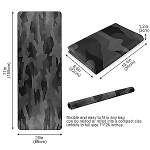 One Bear Yoga Mat Charcoal Black Grey Camo Fitness Mat Eco-Friendly Non Slip Portable Foldable Floor Workouts Mat for Pilates Home Gym Exercise Beach 70.8x26 inch