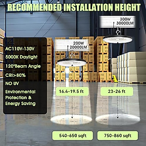 LED High Bay Shop Lights: 300W 5000K AC110V-130V with US Plug - 30000 LM Commercial Bay Lighting for Barn Warehouse Garage(4 Pack)