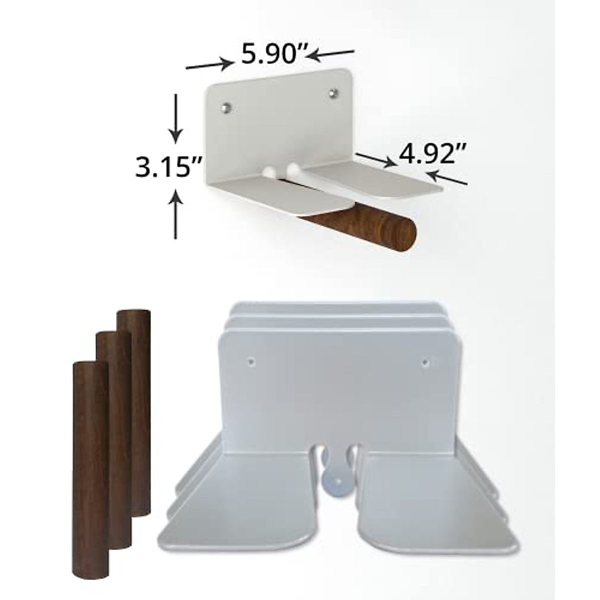 Decorative Invisible Floating Bookshelf with Wooden Rod, Wall Mounted Metal Book Organizer Shelf, for Home, Office, Library, Study, Livingroom, Bedroom, Set of 3 Walnut.