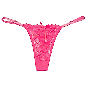 G-String Thongs for Women Sexy Lace Seamless Panties Thongs Stretch T-Back Tanga Low Rise Hipster Bikini Underwear Sexy Panties for Women Naughty Slutty Thongs Underpants Hot Pink One Size