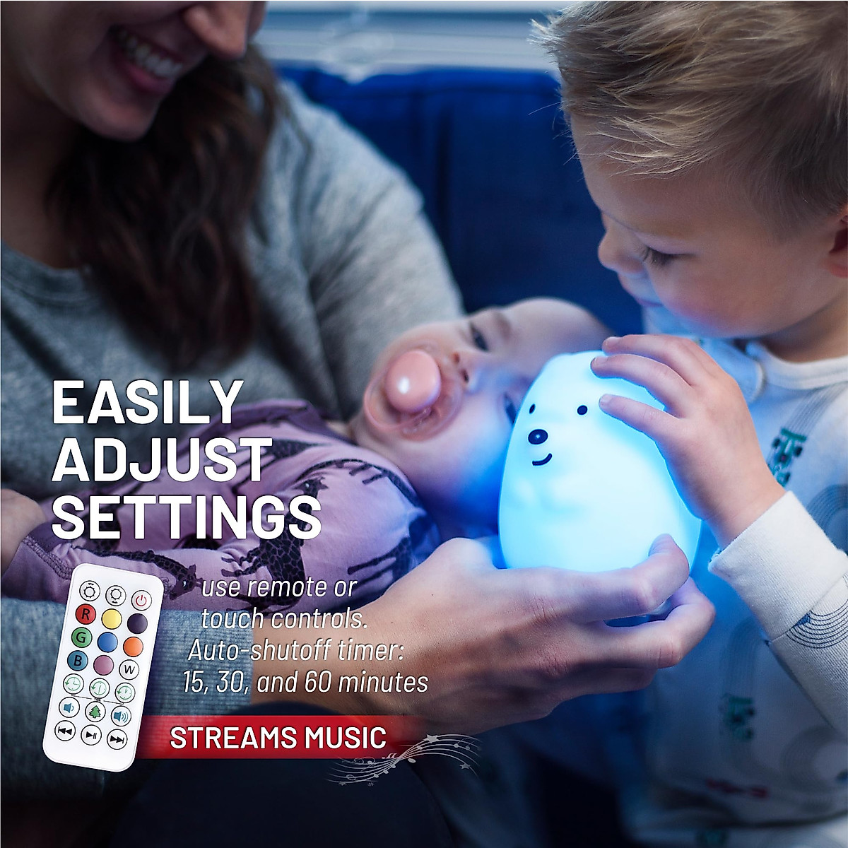 Lumipets Bear, Kids Night Light, Play Music, Silicone Nursery Light for Baby and Toddler, Squishy Night Light for Kids Room, Animal Night Lights for Girls and Boys, Kawaii Lamp, for Bedroom