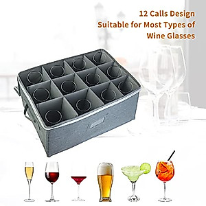 Boczif Wine Glass Storage Cases, Stemware Storage Chest Boxes with Dividers, Glassware Storage Containers Holds 12 Red or White Wine Glasses, Champagne Flutes, Crystal, Drinkware with Label Window