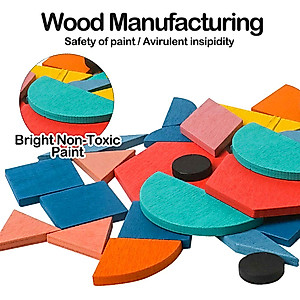 RAEQKS 180Pcs Wooden Pattern Blocks Set Brain Teaser Puzzle Tangrams Educational Montessori Toys Stem Kindergarten Preschool Learning Game with 24Pcs Flash Cards Gifts for Toddlers Kids Boys Girls