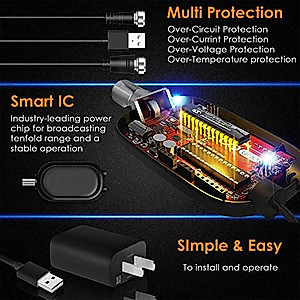 Digital HDTV Antenna Long Range 380 Miles Indoor Amplified Signal Booster Support 4K 1080P UHF VHF FM Local Channels with 13.4ft Coax Cable and USB Power Adapter