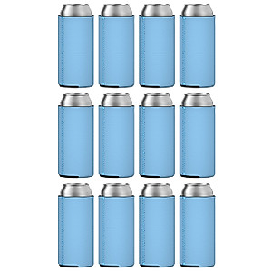 TahoeBay Slim Can Coolers (12-Pack) Blank Neoprene Beer Sleeves (Placid Blue)