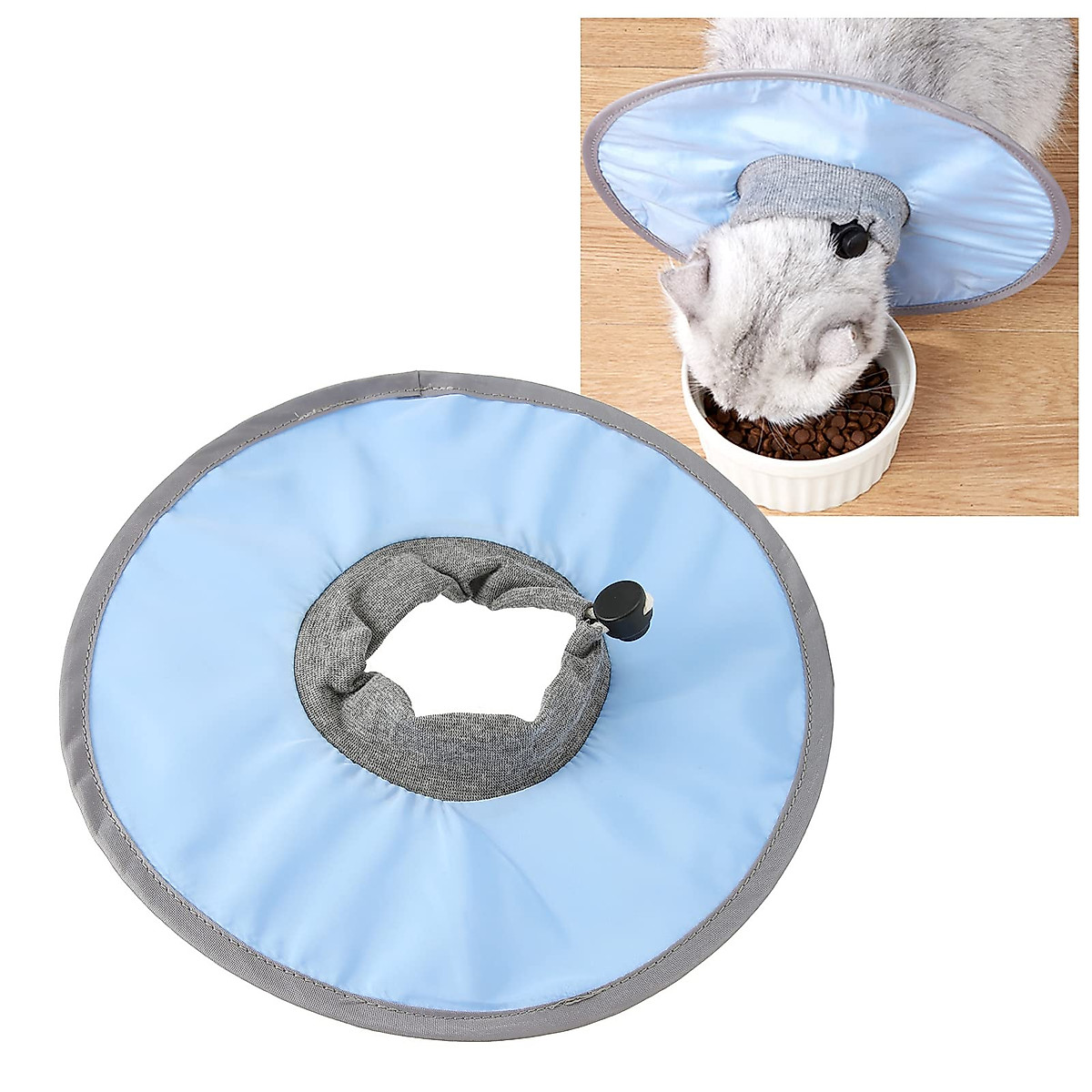 Cat Round Collar, Adjusted Drawstring Prevent Licking After Surgery Cat Recovery Collar for Home Cat Kitten Dog Puppy Small Pet Wound Healing(L 35cm / 13.8in-Light Blue)