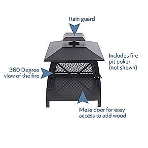 Blue Sky Outdoor Living WBF20 20” Square Wood Burning Outdoor Fireplace with 360-Degree View