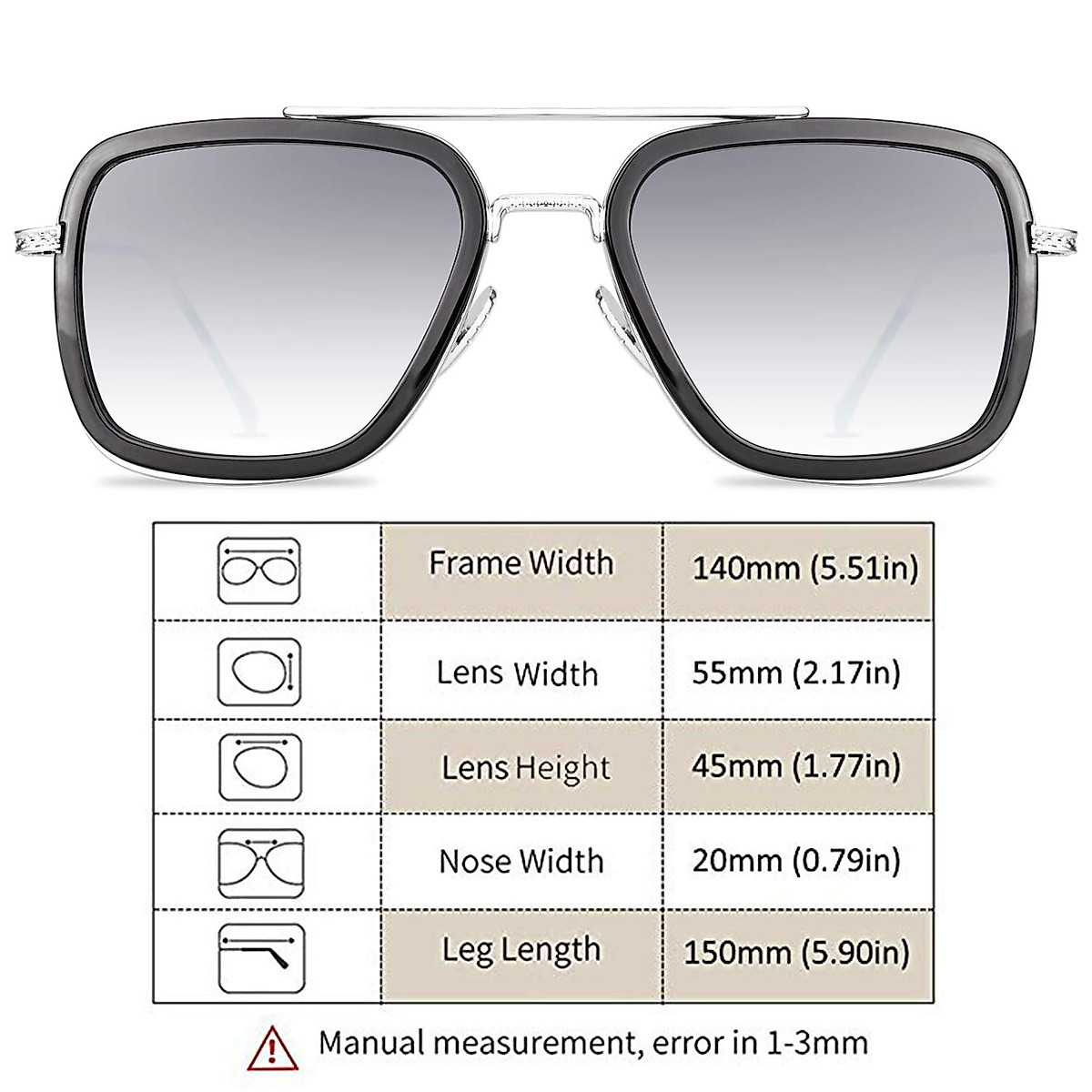 Tony Stark Sunglasses Retro Aviator Sunglasses Square Metal Frame Iron Man Sunglasses (Tony Stark Same Color AND Spiderman the Same Color)