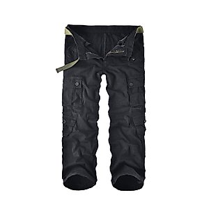 Leward Men's Cotton Casual Military Army Cargo Camo Combat Work Pants with 8 Pocket (32, Black)