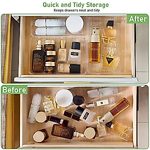 6 Pack Drawer Organizers, Plastic Clear Acrylic Non Slip Non Cracking kitchen drawer organizer Stackable Bathroom Drawer Organizer Trays, Storage Bins for Makeup, Bathroom, Kitchen Office