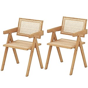 UJOYPAD Rattan Accent Chairs Set of 2,Mid Century Rattan Dining Chairs W/Bamboo Frame,High Back Lounge Armchair W/Anti-Slip Foot Pads,Rattan Side Chair for Dining Room,Living Room,Bedroom