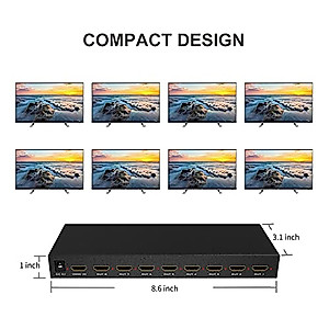 1x8 HDMI Splitter by Anlink-1 in 8 Out,Premium Quality Ultra HD 4K 60HZ 2.0 1x8 HDMI Splitter High Resolutions Up to 4Kx2K&3D,Supports EDID and HDCP Control - Adapter Included