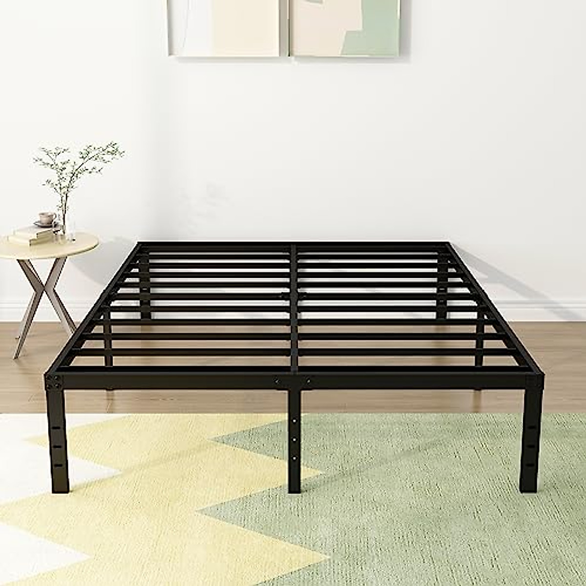 DiaOutro 16 Inch Full Size Bed Frame Heavy Duty Metal Platform No Box Spring Needed, Maximum Storage, Easy to Assembly, Noise Free, Black