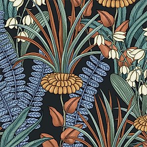 Laatse Boho Floral Peel and Stick Wallpaper Vintage Botanical Wallpaper, Self Adhesive Wall Mural 17.5" x 118" Tropical Rainforest Wall Paper for Bedroom Walls Cabinet (Black, Orange, Blue)