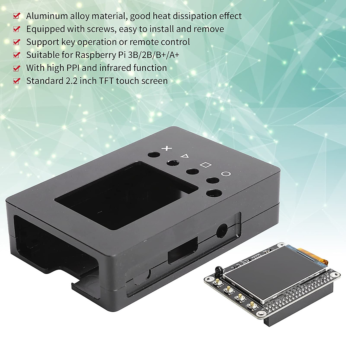 Zopsc-1 Aluminum Alloy 2.2 Inch TFT LCD Touch Screen Case Set High PPI Display 320 x 240 Defination Button or Remote Control for Raspberry Pi 3B / 2B / B + / A +