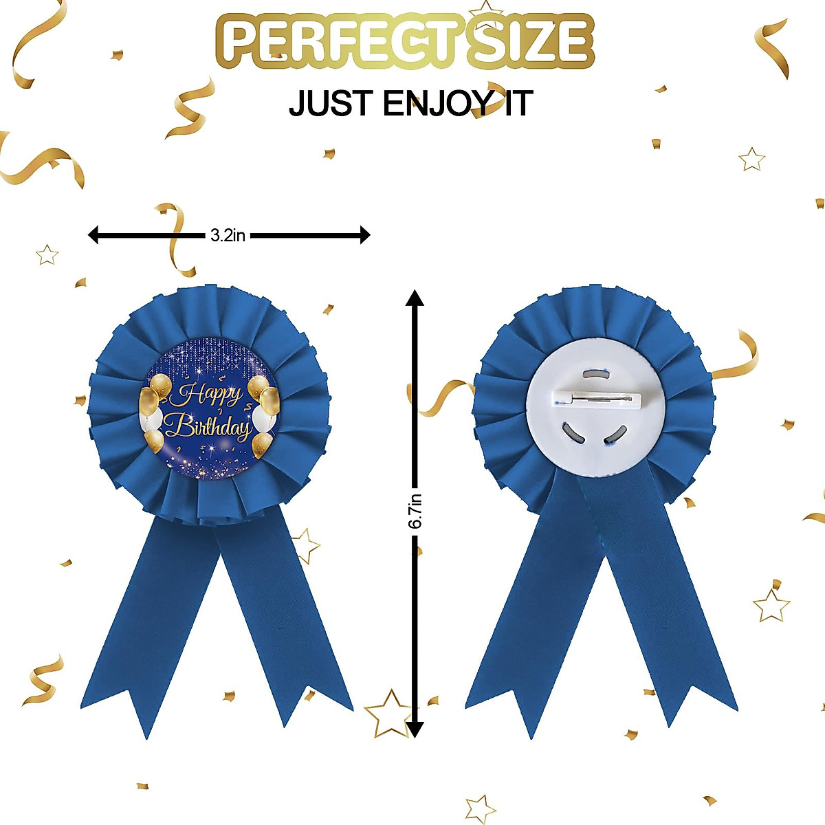 Blue Happy Birthday Tinplate Badge Pin, Blue Rosette Happy Birthday Pin for Men Boy, Happy 21st/30th/40th/50th Birthday Award Badge Pin, It's My Birthday Party Decorations