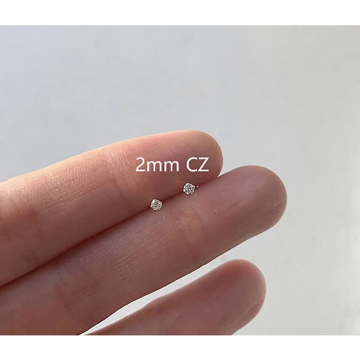 Tiny 2mm CZ Stud Earrings 14K Gold,Flat Screw Back Cubic Zirconia Earrings Helix Earrings Cartilage Tragus Piercing Jewelry Gift for Women(2mm CZ, Gold)
