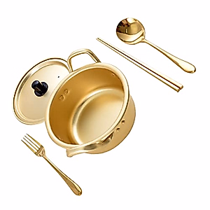 Happyyami 1 Set Korean Instant Noodle Pot Chinese Noodles Japanese Soup Bowls Pooper Scooper Metal Ramen Noodle Cooker Hot Korean Noodles Cooker Multi-purpose Pot Kitchen Instant Noodles Pot