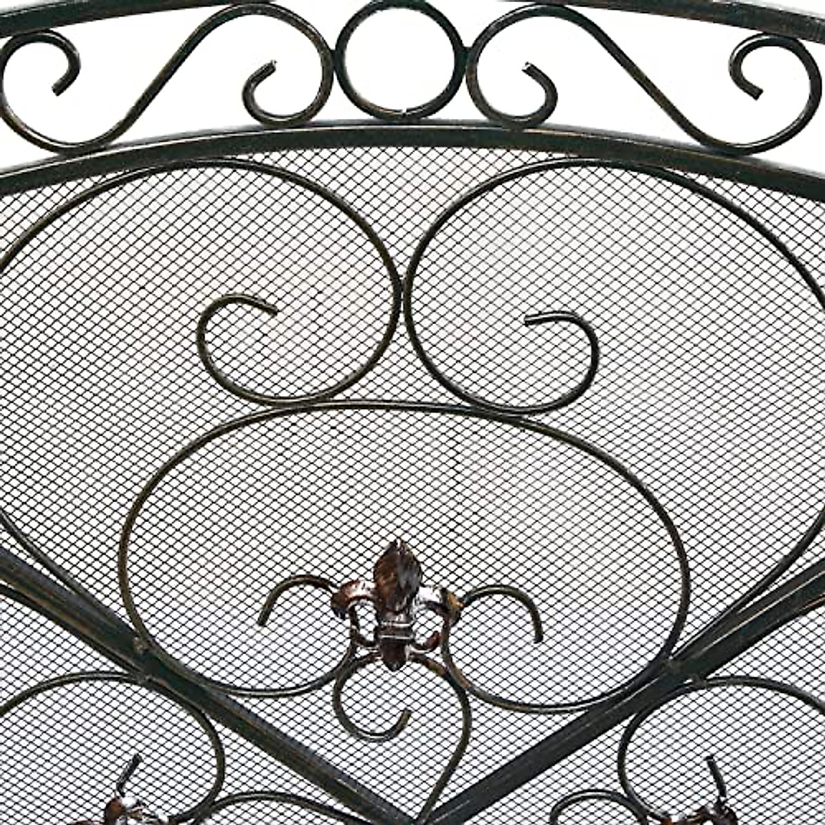 Deco 79 Metal Scroll Fireplace Screen Foldable Arched 3 Panel with Fleur De Lis Accents, 52" x 1" x 31", Black