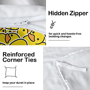 ARIGHTEX Duvet Cover Sets Yellow Rubber Duck Pattern Bedding Sets 3 Pieces Cute Comforter Cover Set Super Soft Bedspread for Kids Teens Adults (Queen)