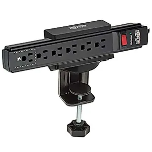 Tripp Lite Power Strip Holder, Desk Clamp Power Strip Mount, Surge Power Strip Clamp Mount for Surge and Power Strips 1.6' - 2.4' Black (CLAMPUSBLK)