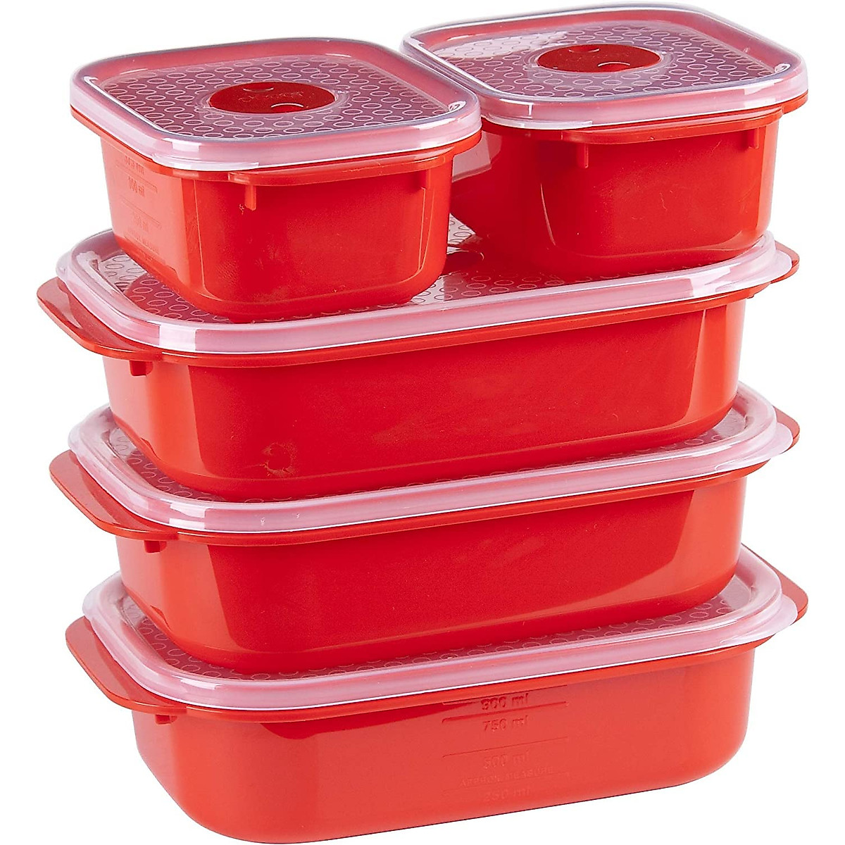 Décor Microsafe Oblong | Microwave Containers | BPA Free | Steam Release Vent | Dishwasher Safe, 5pk, Red
