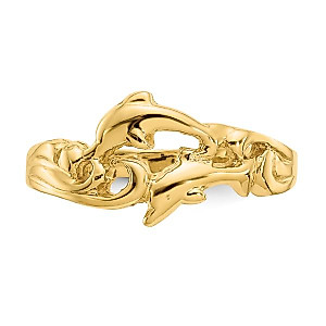 IceCarats 14K Yellow Gold Sea Dolphin Ocean Fish Beach Nautical Waves Ring Size 6.5