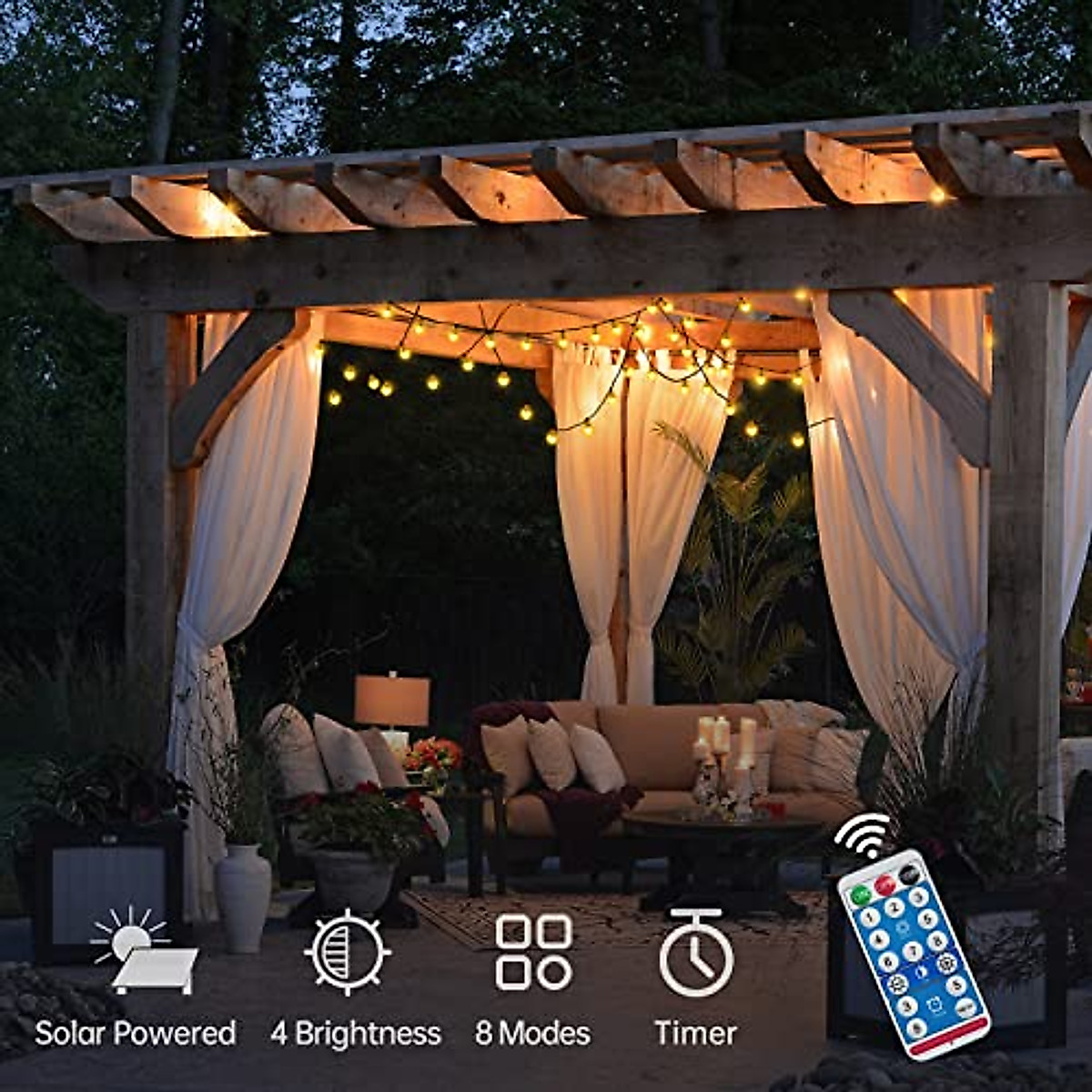 Solar String Lights Outdoor 46ft 100LED Crystal Globe Lights, Solar Powered with USB, IP67 Waterproof Patio Lights, 8 Modes, Outdoor Decoration for Pool Garden Patio Porch Party Christmas Wedding