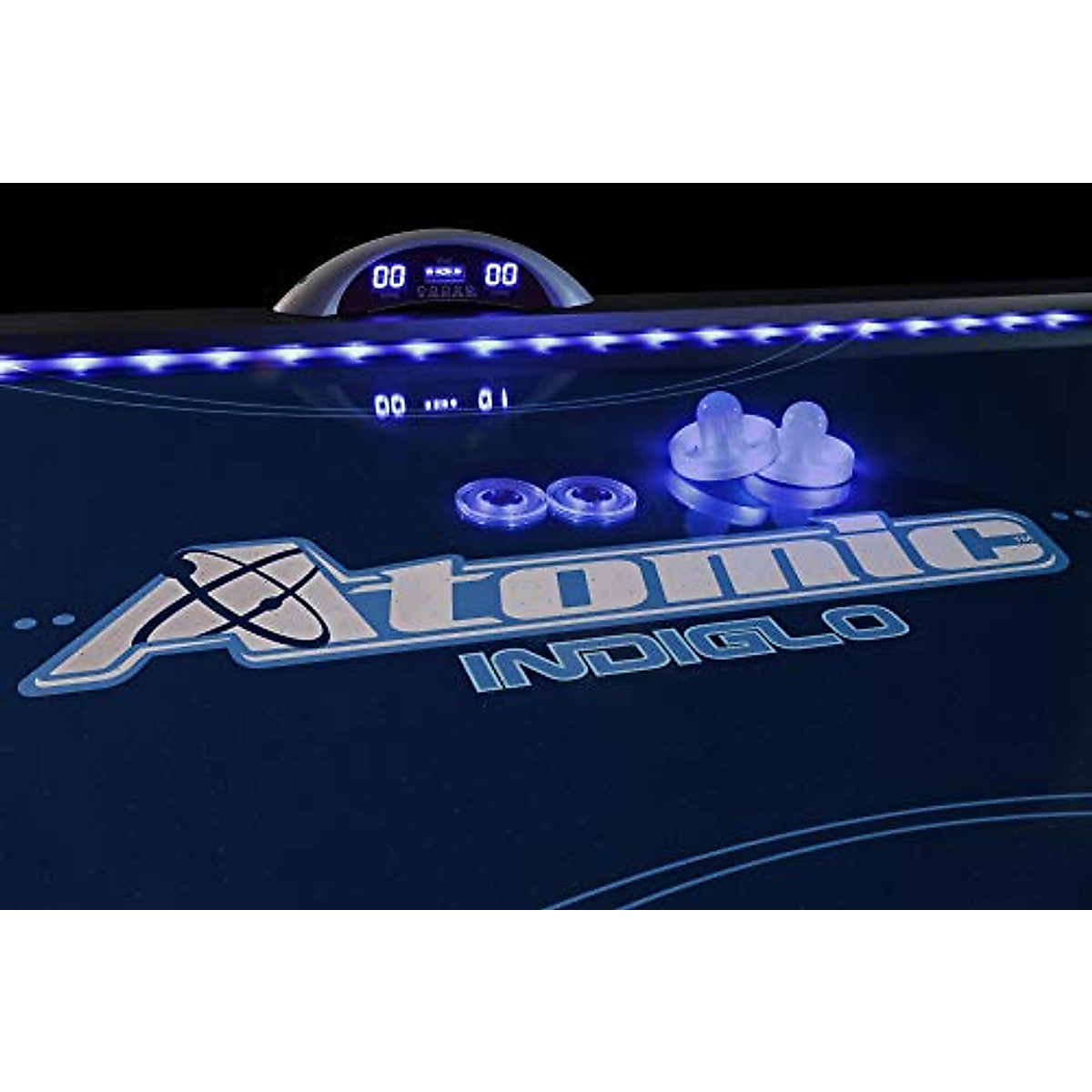Atomic 90” Indiglo LED Light UP Arcade Air Powered Hockey Table - Includes Light Up Pucks and Pushers, Grey