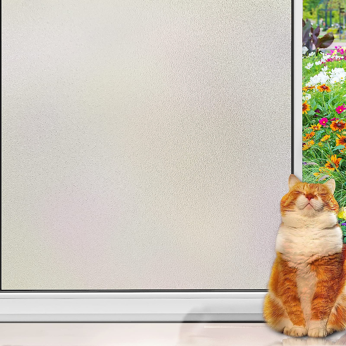 Window Privacy Film Frosted Glass Window Film, Heat Control Non-Adhesive Static Cling Decorative Opaque UV Blocking Window Films for Home Bathroom Office (Pure, 35.4”×78.7”)