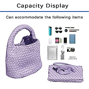 JINMANXUE 2 Pcs Handmade Woven Handbags For Women Shoulder Bag Female Fashion Beach Crossbody Purses Ladies Bucket Bag (Milk tea)