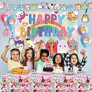 𝓢𝓺𝓾𝓲𝓼𝓱𝓶𝓪𝓵𝓵𝓸𝔀𝓼 Birthday Party Supplies - 151Pcs 𝓢𝓺𝓾𝓲𝓼𝓱𝓶𝓪𝓵𝓵𝓸𝔀𝓼 Birthday Decorations include Banner Tablecloth Backdrop Ballons Cupcake Cake Toppers Tableware Hanging Swirls
