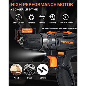 ENGiNDOT Tool Set with Drill, Cordless Drill Tool Kit 108Pcs Household Power Tools Drill Set with 20V Li-Ion Battery & Charger for Home Tool Kit