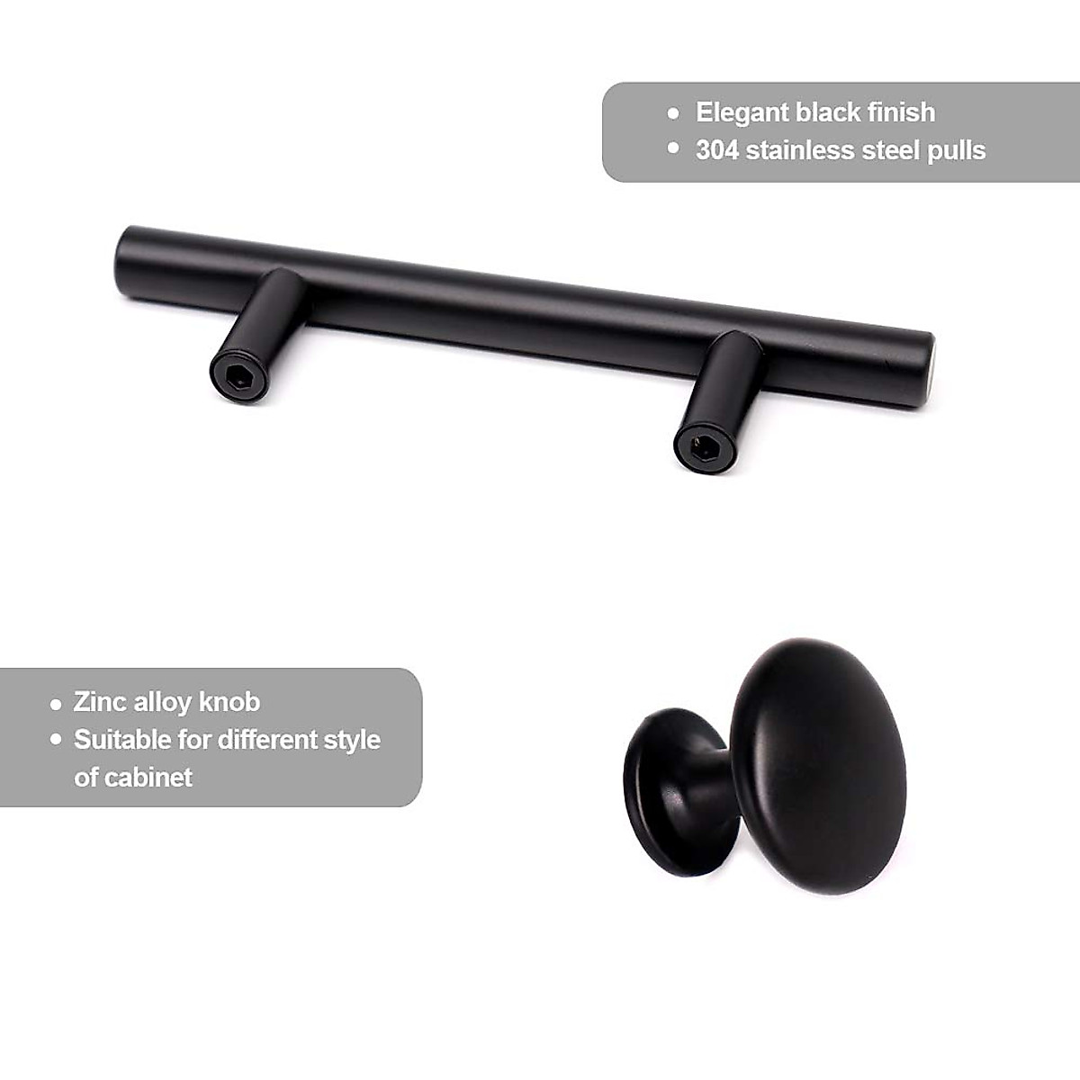 SUNRIVER 30Packs Stainless Steel Kitchen Cabinet Round Knobs and Pulls Black Coating Brushed Cupboard Handles and Round Knobs 3" Cabinet Hardware 20pcs knobs& 10pcs Handles Set