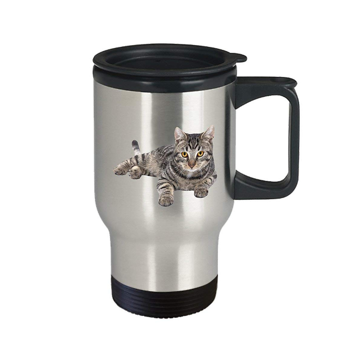 Grey Tabby Cat Travel Mug - Funny Insulated Tumbler- Novelty Birthday Christmas Anniversary Gag Gifts Idea