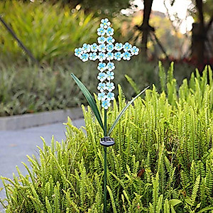 Joyathome Solar Cross Garden Stake Outdoor Lights, 40 Inch Solar Powered Cross Lights Stake with 24 LED Decorative Flower Lights for Remembrance Gifts