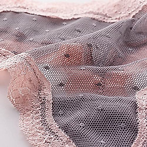 Kinple See Through Mesh Panty for Women Low Waist G-String Pantys Fashion Lace Wavy Edge Panties Trendy Elastic Underwear Gray