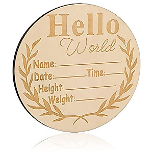 Newborn Baby Announcement Sign Baby Announcement Sign for Hospital, Hello World Newborn Sign Birth Announcement Sign Wooden Baby Name Sign Welcome Baby Sign for Nursery Baby Shower Photo Prop