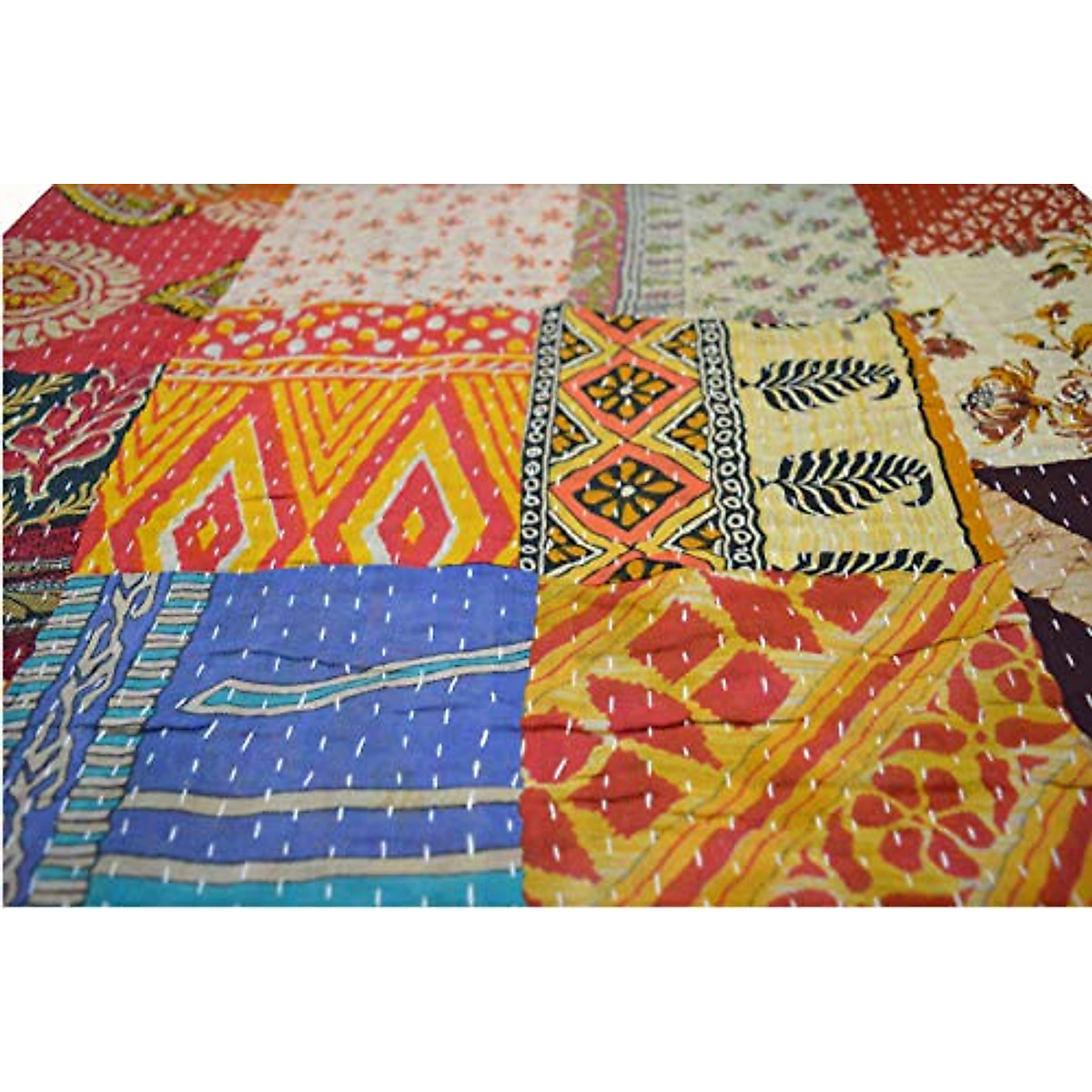 Maviss Homes Beautiful Indian Traditional Patchwork Super Soft Cotton Double Kantha Quilt | Throw Blanket Bedspreads | Cozy Blanket Quilt | Easy Machine Washable and Dryable; Multicolour