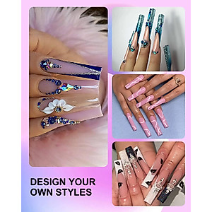 Spohom 504pcs No C Curve Nail Tips for Acrylic Nails Professional, 3XL Extra Long Clear Nail Tips Half Cover Square Shape, 12 Sizes Straight Tapered Square Fake Acrylic Nail Tips For Nail Extension Nail Art, Salon&Home DIY