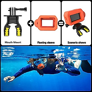 NUOBAKE Mouth Mount + Floaty Case + Floating Hand Grip for GoPro Hero 11 10 9 Black, Floating Case with Long Screw and Adhesive Anchors for Snorkeling, Surfing, Wakeboarding, GoPro Hero Accessories