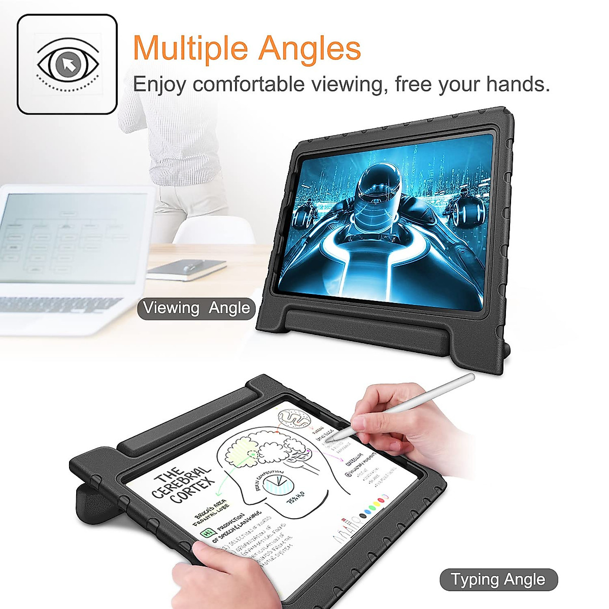 Fintie Case for iPad Air 5th / 4th Generation (2022/2020) 10.9 Inch, iPad Pro 11" (4th/3rd/2nd Gen)- Kiddie Lightweight Shockproof Kids Friendly Stand Cover, Pencil Holder, Black