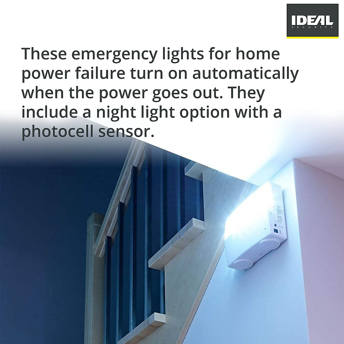 Ideal Security Rechargeable Built-In Battery Operated Emergency Light, White (200 Lumens), Set of 2