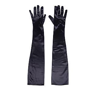 EachWell 1920s Women Ladies Smooth Long Flapper Satin Gloves Stretchy Evening Opera Party Special Occasion Gloves 21 inches Black